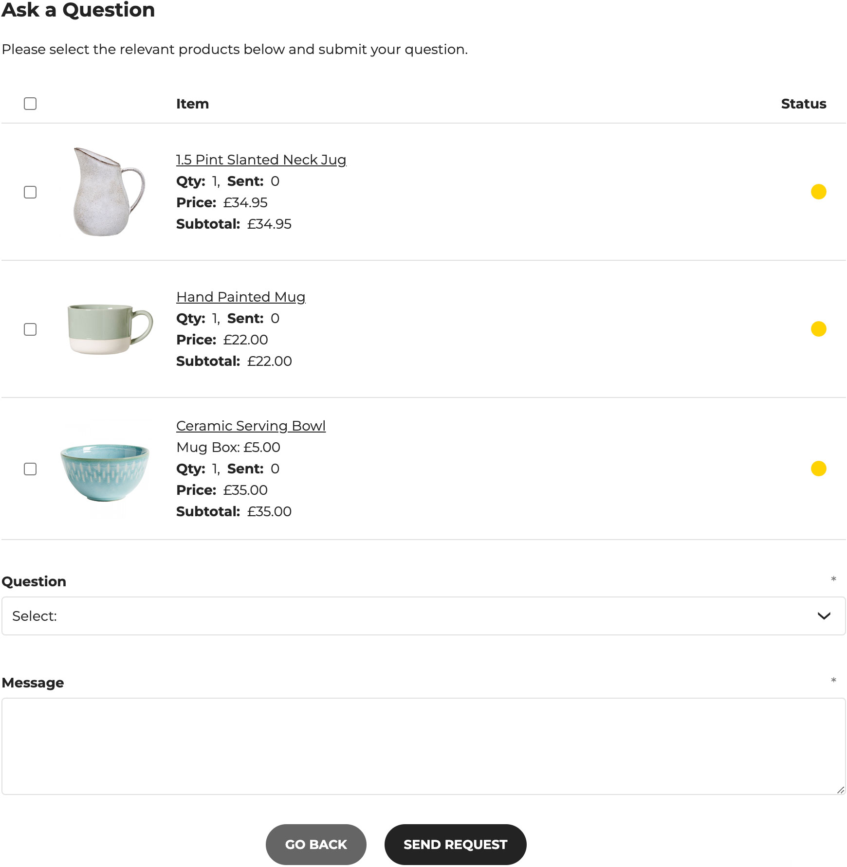 Allow customers to ask questions about their order - Bluepark.co.uk