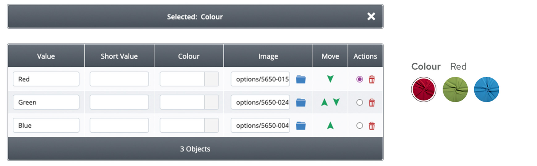 Create option icons and colour swatches - Bluepark.co.uk